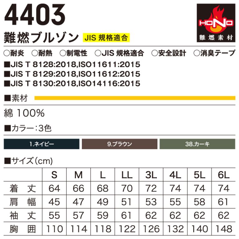 HONO 4403 難燃ブルゾン & 4404 難燃カーゴ - HOOH VILEA 作業着と電動ファン付き快適ウェアの村上被服